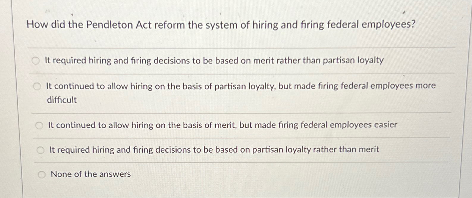 Solved How did the Pendleton Act reform the system of hiring | Chegg.com