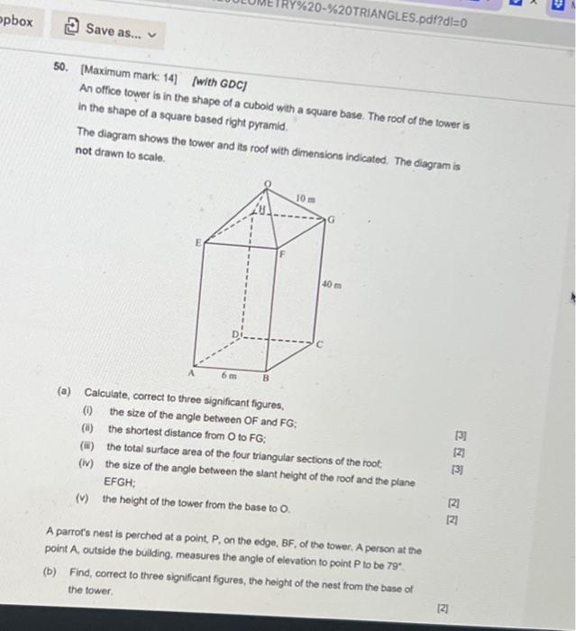Solved 50. [Maximum mark: 14] (with GDC ] An office tower is | Chegg.com