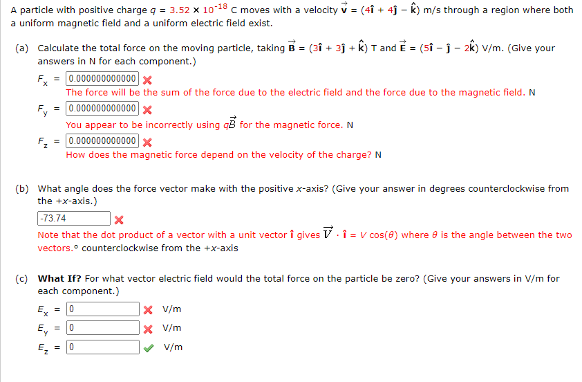 Solved A particle with positive charge q=3.52×10-18C ﻿moves | Chegg.com