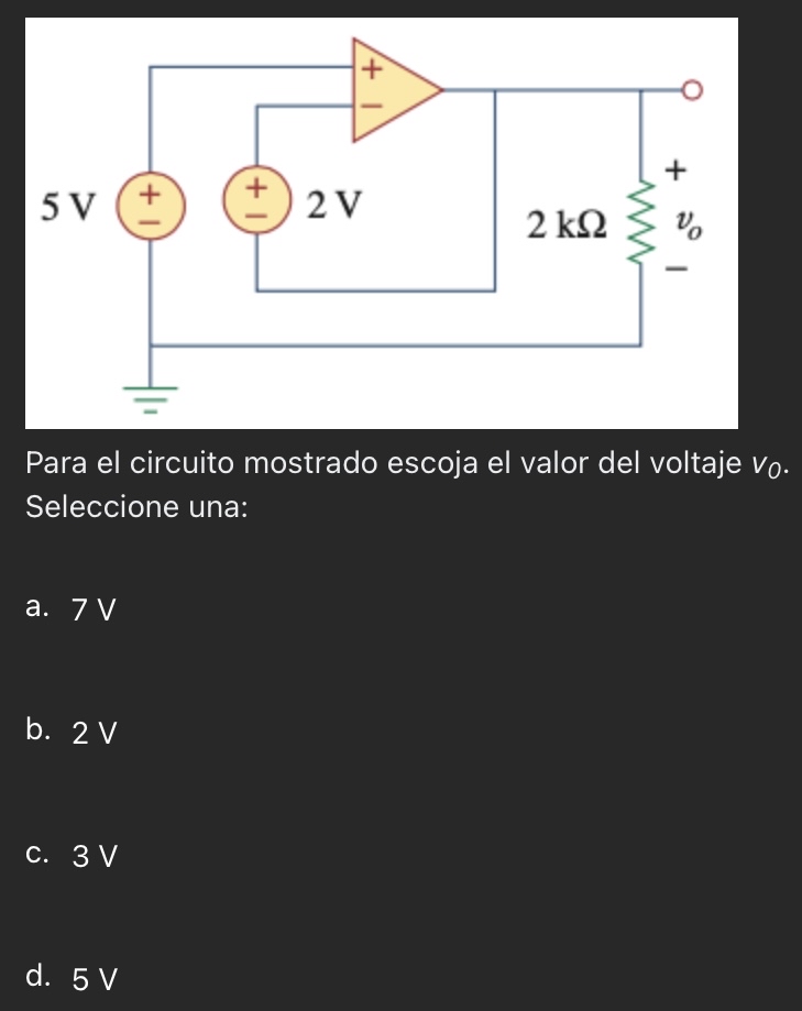 Solved Para el circuito mostrado escoja el valor del voltaje | Chegg.com