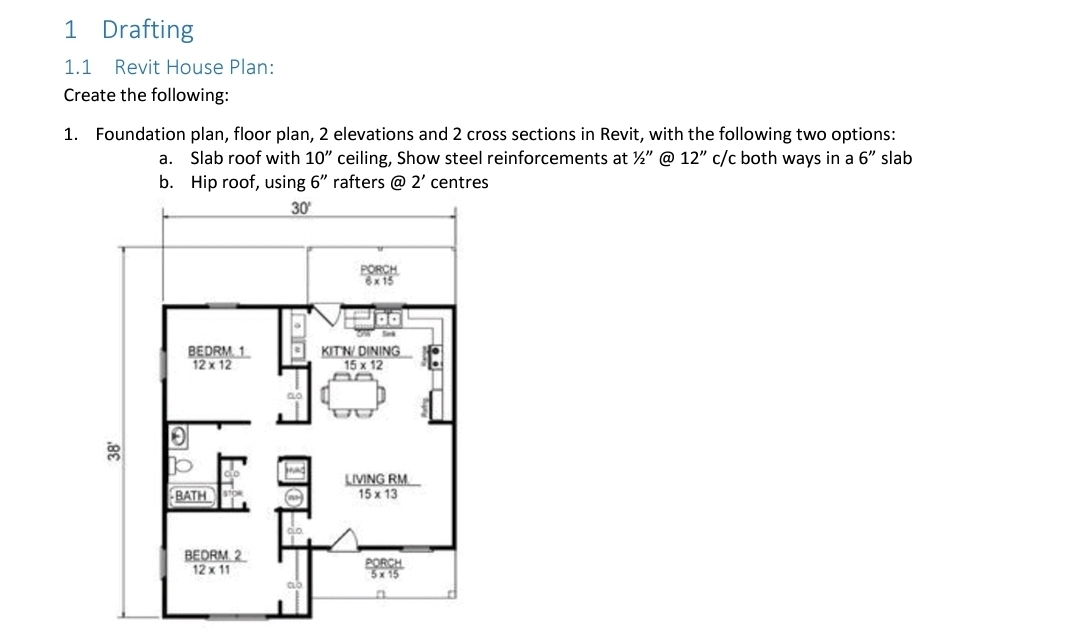 Solved 1 ﻿Drafting1.1 ﻿Revit House Plan:Create the | Chegg.com