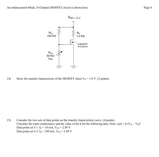 Solved An enhancement-Mode, N-Channel MOSFET circuit is | Chegg.com