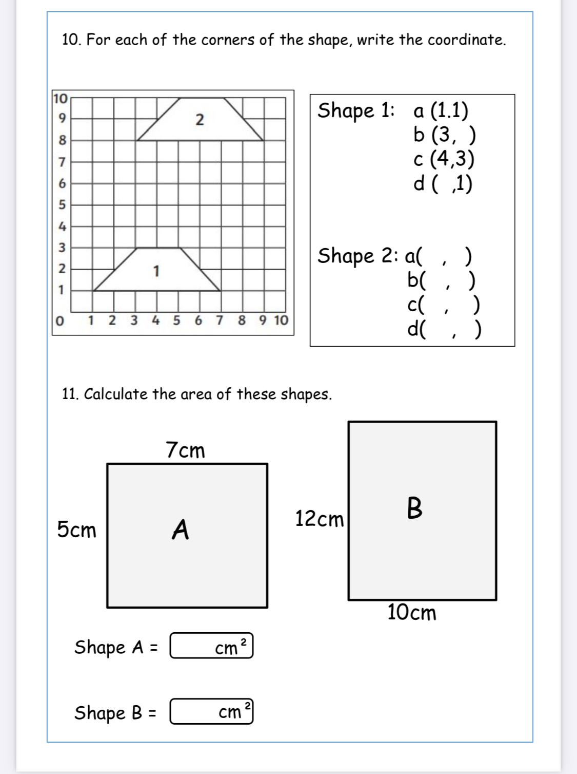 Solved For each of the corners of the shape, write the | Chegg.com
