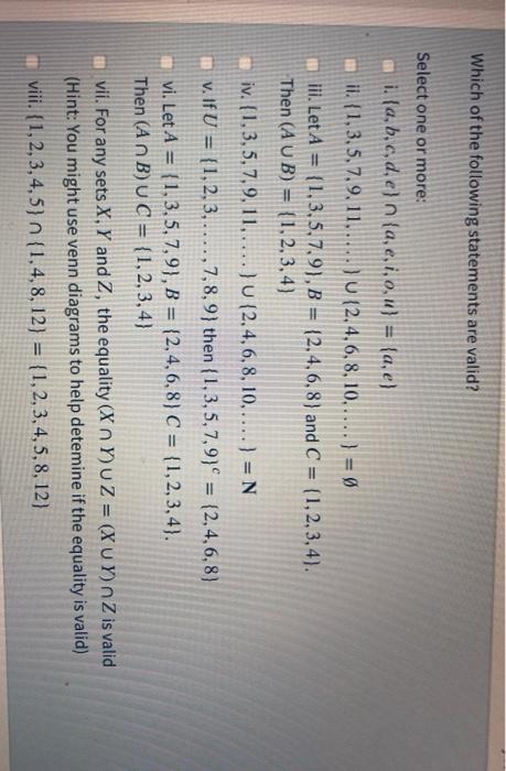 Solved Which of the following statements are valid? Select | Chegg.com