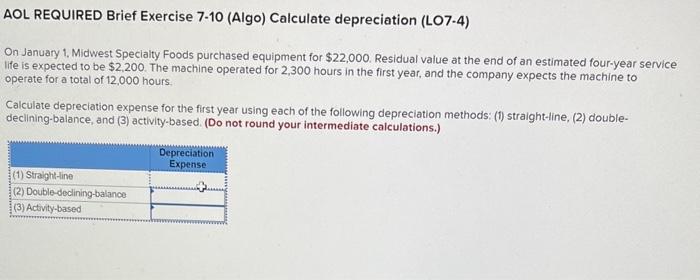 Solved AOL REQUIRED Brief Exercise 7-10 (Algo) Calculate | Chegg.com Solved AOL REQUIRED Brief Exercise 7-10 (Algo) Calculate | Chegg.com