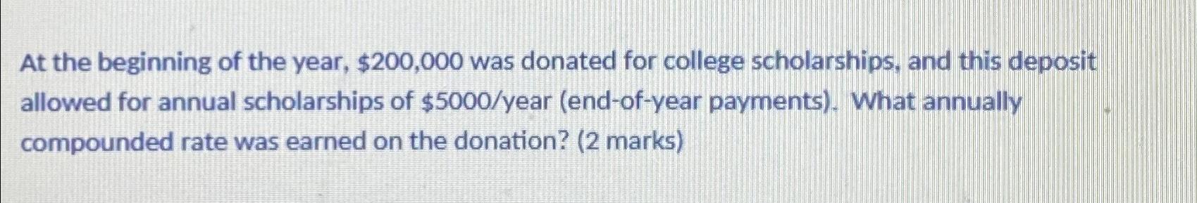 Solved At the beginning of the year, $200,000 ﻿was donated | Chegg.com