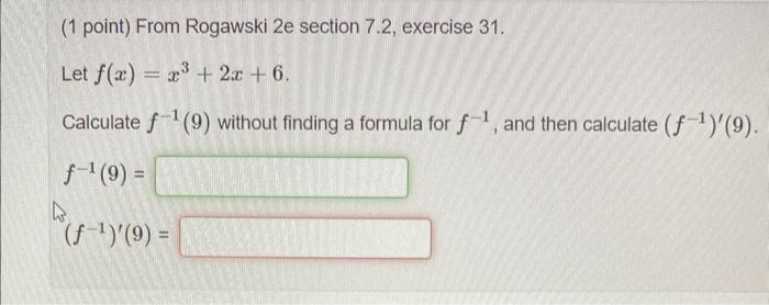 Solved (1 point) From Rogawski 2 e section 7.2, exercise 31. | Chegg.com