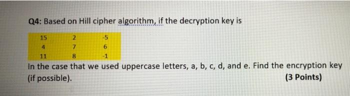 Solved Q4 Based On Hill Cipher Algorithm If The Decryption 