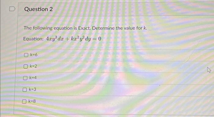 Solved The following equation is Exact. Determine the value | Chegg.com