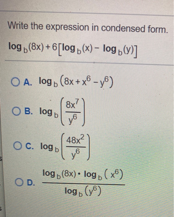 Solved Write the expression in condensed form. log (8x) | Chegg.com
