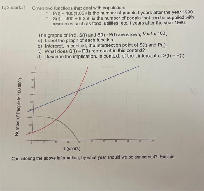 Solved Given two functions that deal with population: Number | Chegg.com