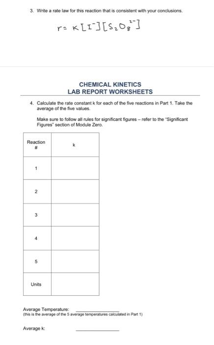 Solved CHEMICAL KINETICS LAB REPORT WORKSHEETS Construct a | Chegg.com
