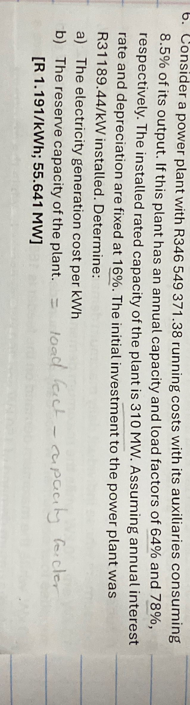 Consider a power plant with R346 549371.38 ﻿running | Chegg.com