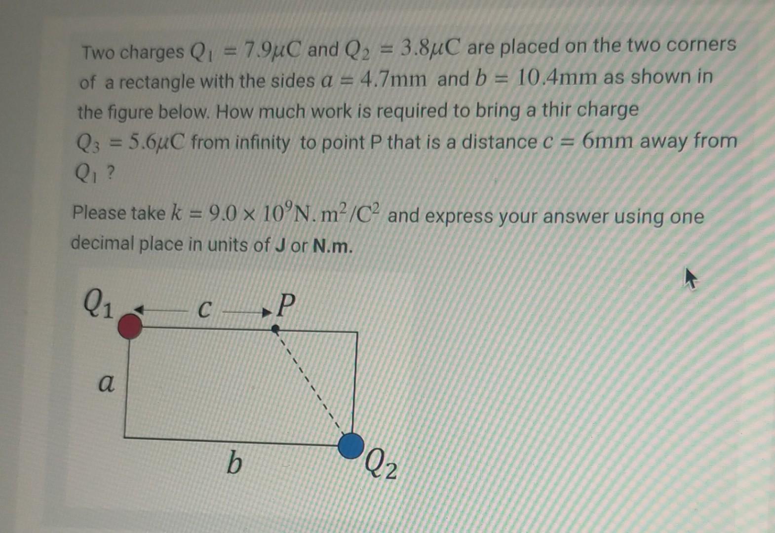 Solved Two charges Q1=7.9μC and Q2=3.8μC are placed on the | Chegg.com