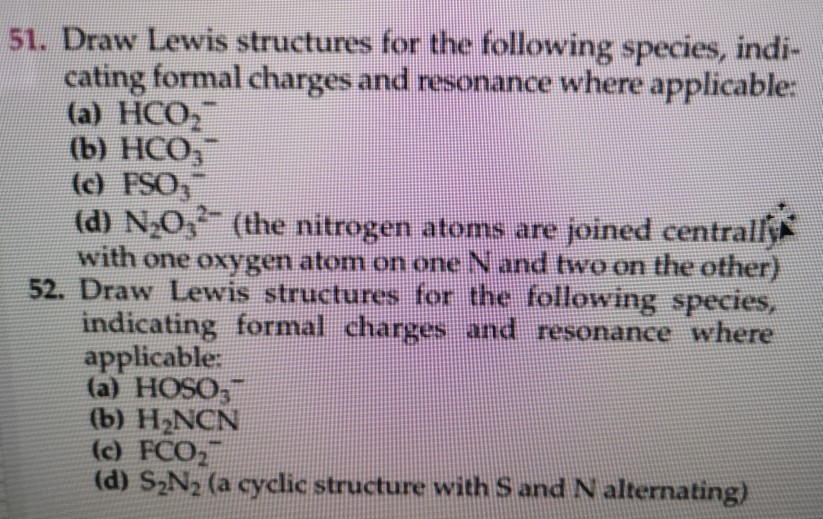 Solved 51 Draw Lewis Structures For The Following Species