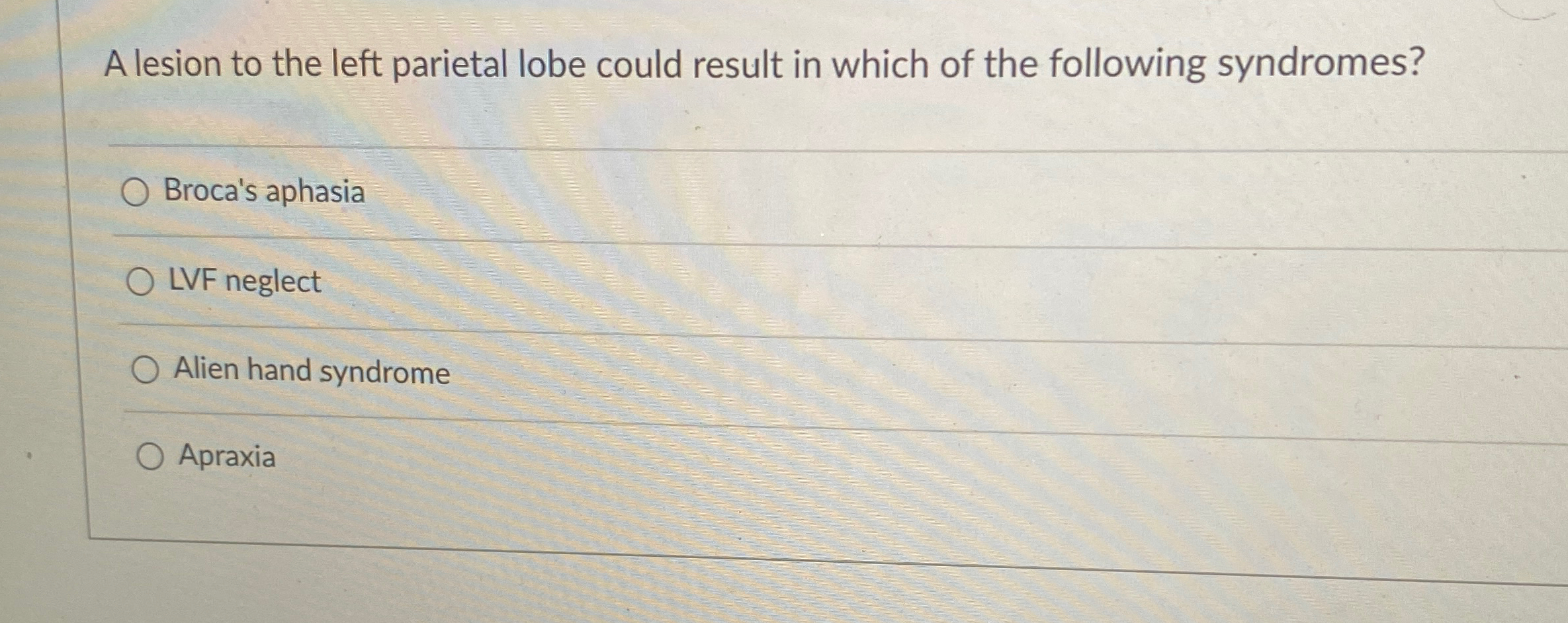 Solved A lesion to the left parietal lobe could result in | Chegg.com