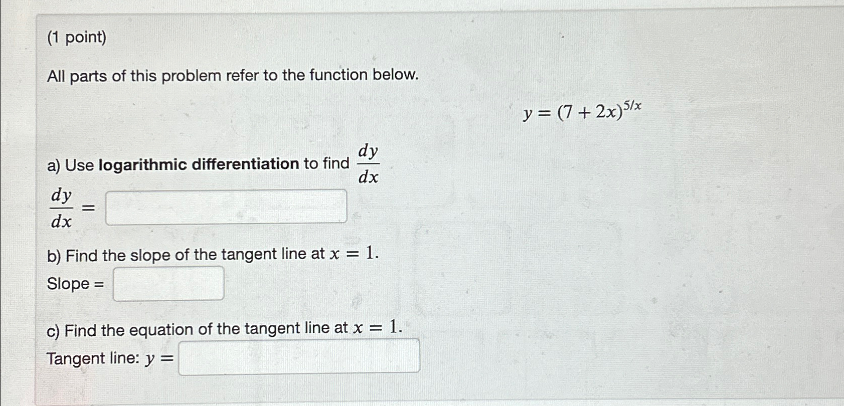 Solved (1 ﻿point)All parts of this problem refer to the | Chegg.com