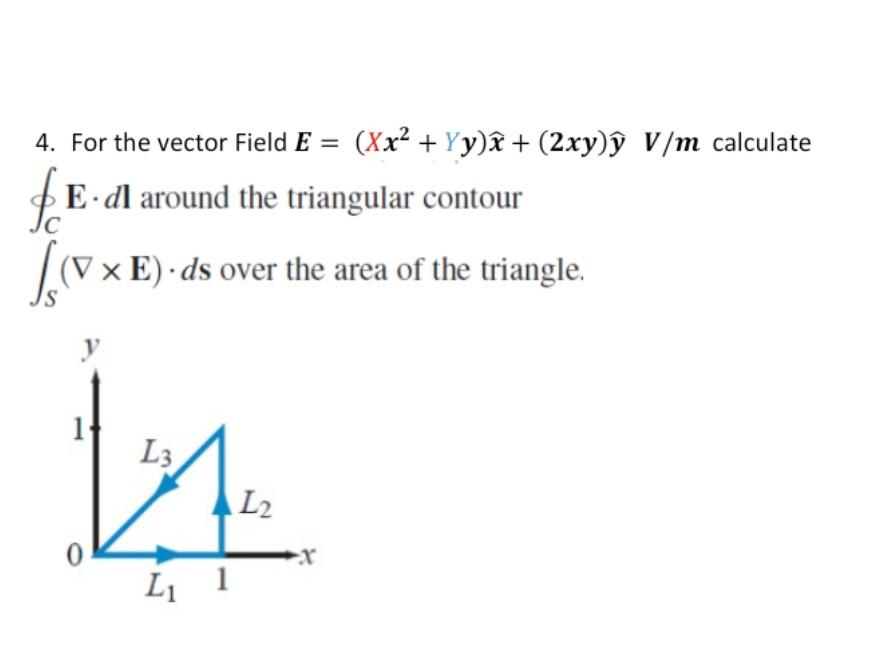 Solved 4. For the vector Field E=(Xx2+Yy)x+(2xy)yV/m | Chegg.com