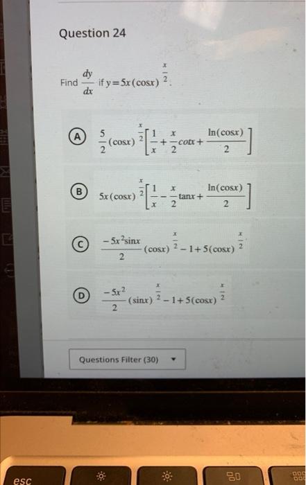 Solved dxdy if y=5x(cosx)2x (A) | Chegg.com