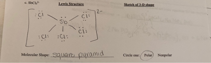 Solved c. SbCl2 Lewis Structure Sketch of 3-D shape 2- sb | Chegg.com