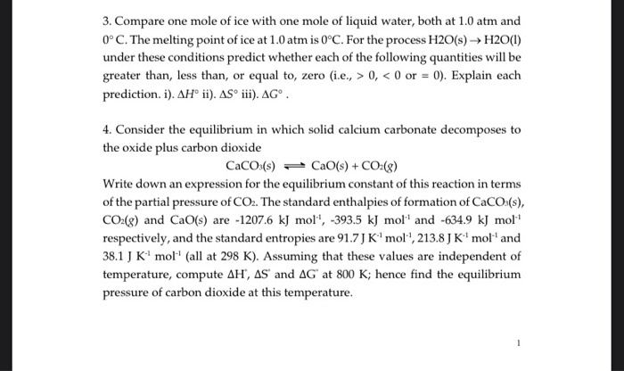 Solved 3. Compare one mole of ice with one mole of liquid | Chegg.com