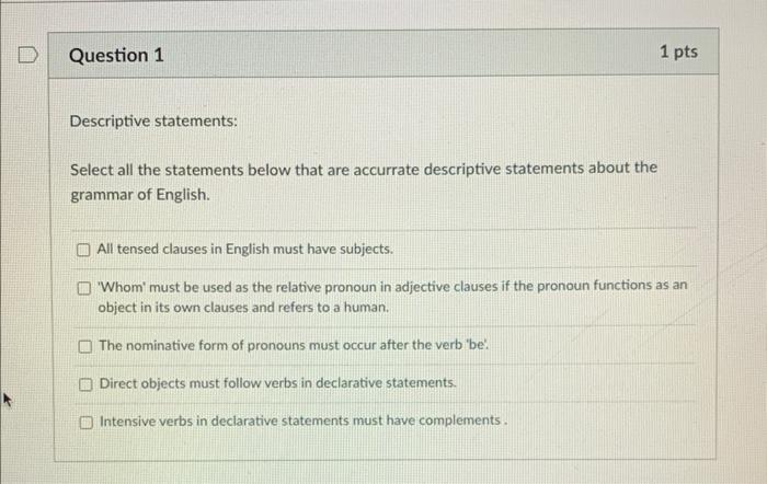 Descriptive statements: Select all the statements | Chegg.com