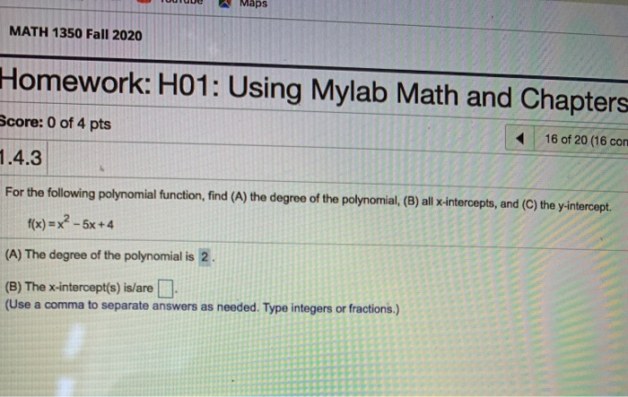 Solved Maps Math 1350 Fall 2020 Homework H01 Using Mylab
