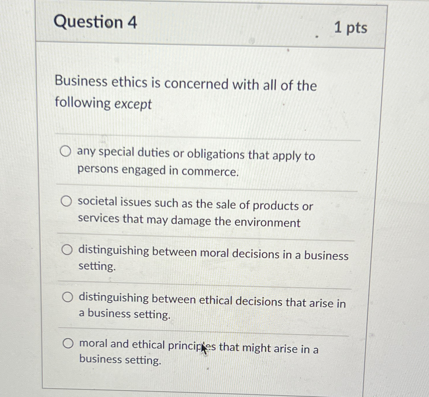 Solved Question 41 ﻿ptsBusiness ethics is concerned with all | Chegg.com