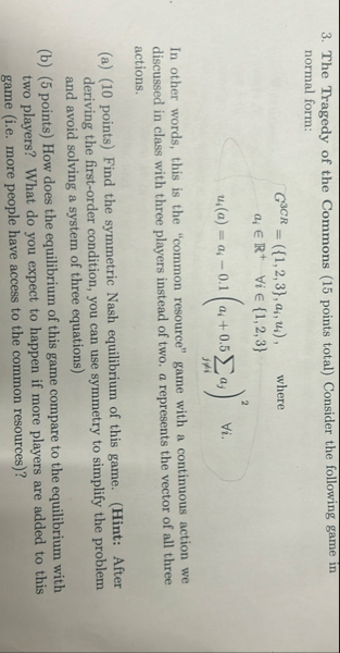 Solved The Tragedy of the Commons ( 15 ﻿points total) | Chegg.com
