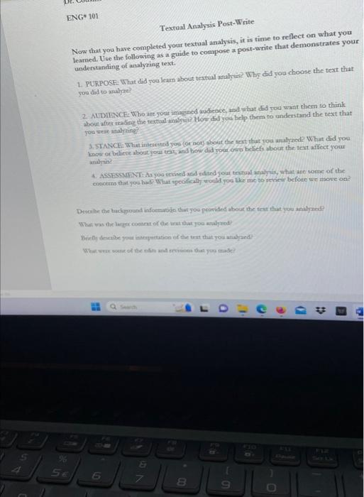 Solved ENG* 101 Textual Analysis Post-Write Now that you | Chegg.com