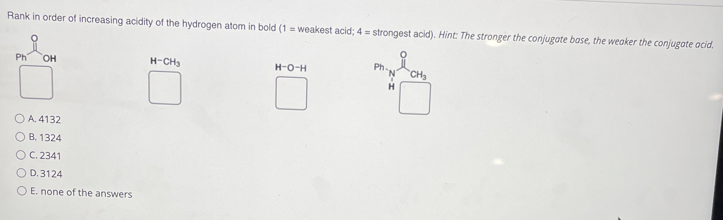 Solved Rank in order of increasing acidity of the hydrogen | Chegg.com