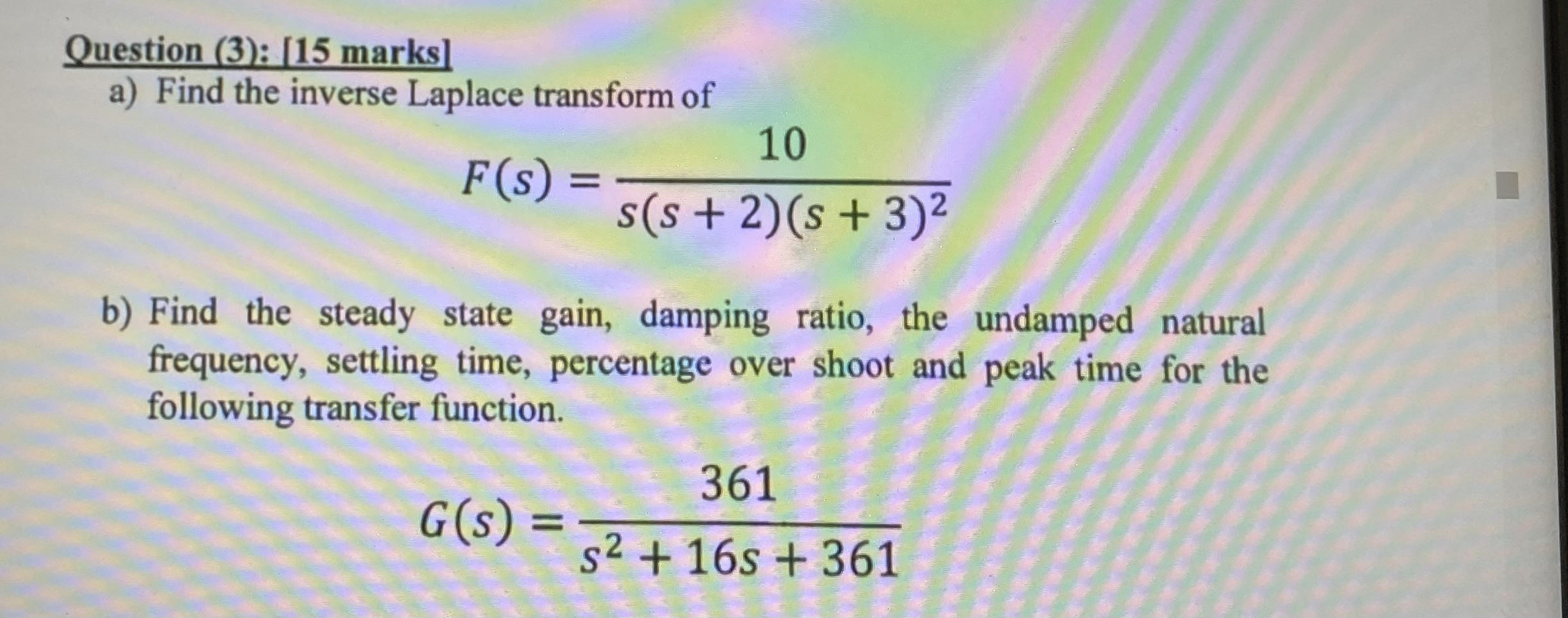 Solved Question (3): [15 ﻿marks]a) ﻿Find the inverse Laplace | Chegg.com
