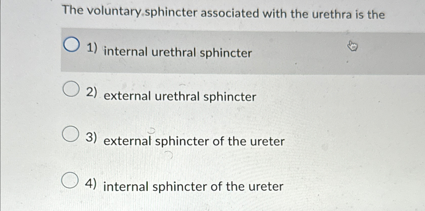 Solved The voluntary sphincter associated with the urethra | Chegg.com