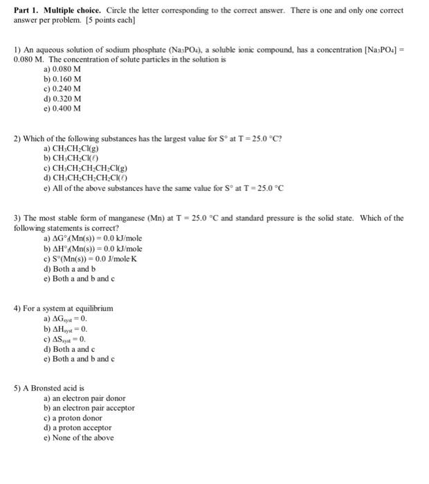 Solved Part 1. Multiple choice. Circle the letter | Chegg.com