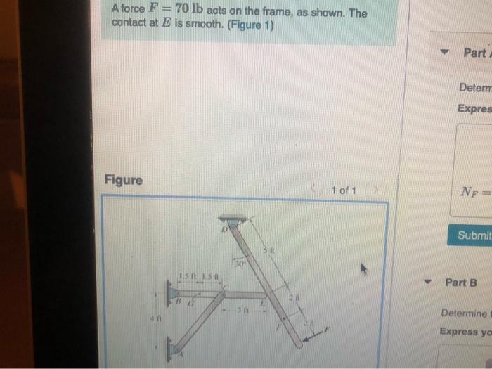 Solved A force F=70 lb acts on the frame, as shown. The | Chegg.com
