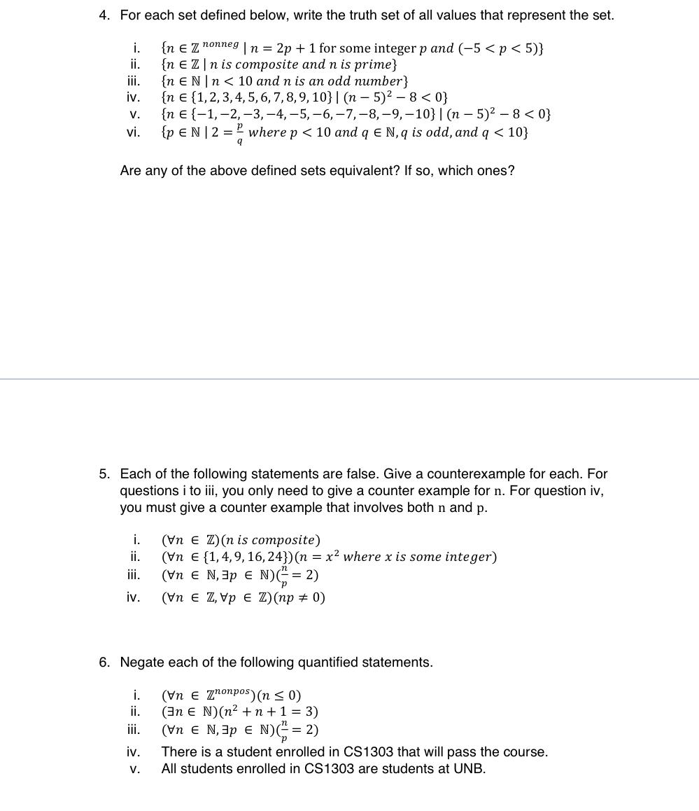 Solved For each set defined below, write the truth set of | Chegg.com