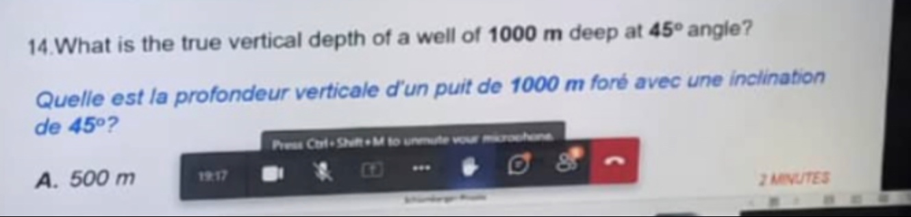 Solved What is the true vertical depth of a well of 1000m | Chegg.com