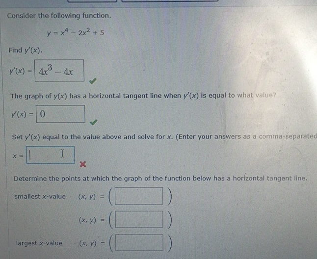 Solved Consider the following function.y=x4-2x2+5Find | Chegg.com