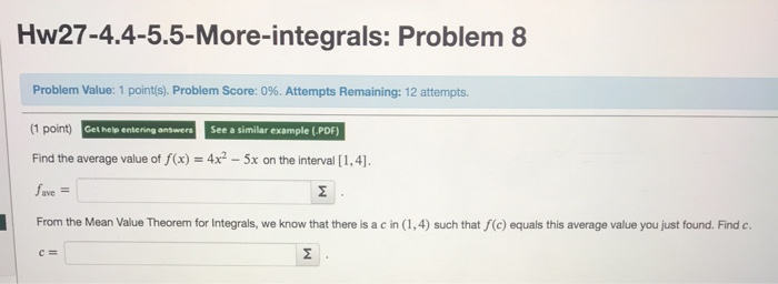 Solved Hw27-4.4-5.5-More-integrals: Problem 8 Problem Value: | Chegg.com