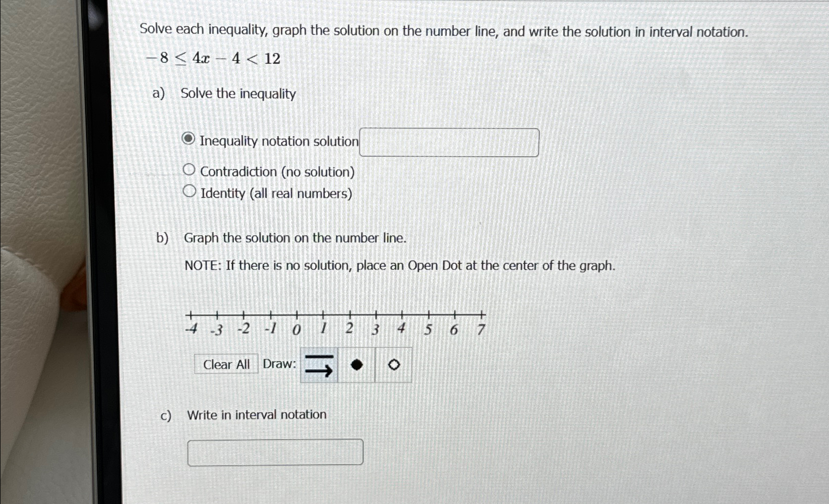 Solved Solve each inequality, graph the solution on the | Chegg.com