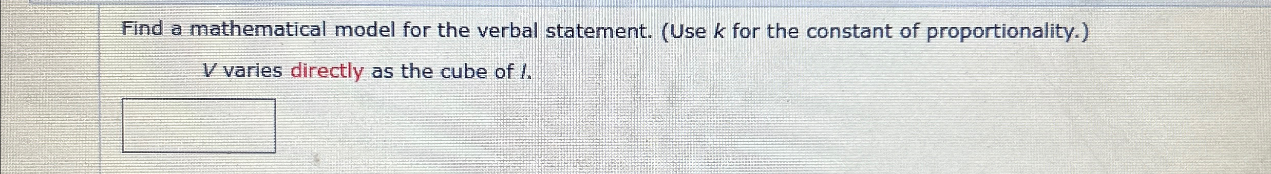 Solved Find a mathematical model for the verbal statement. | Chegg.com