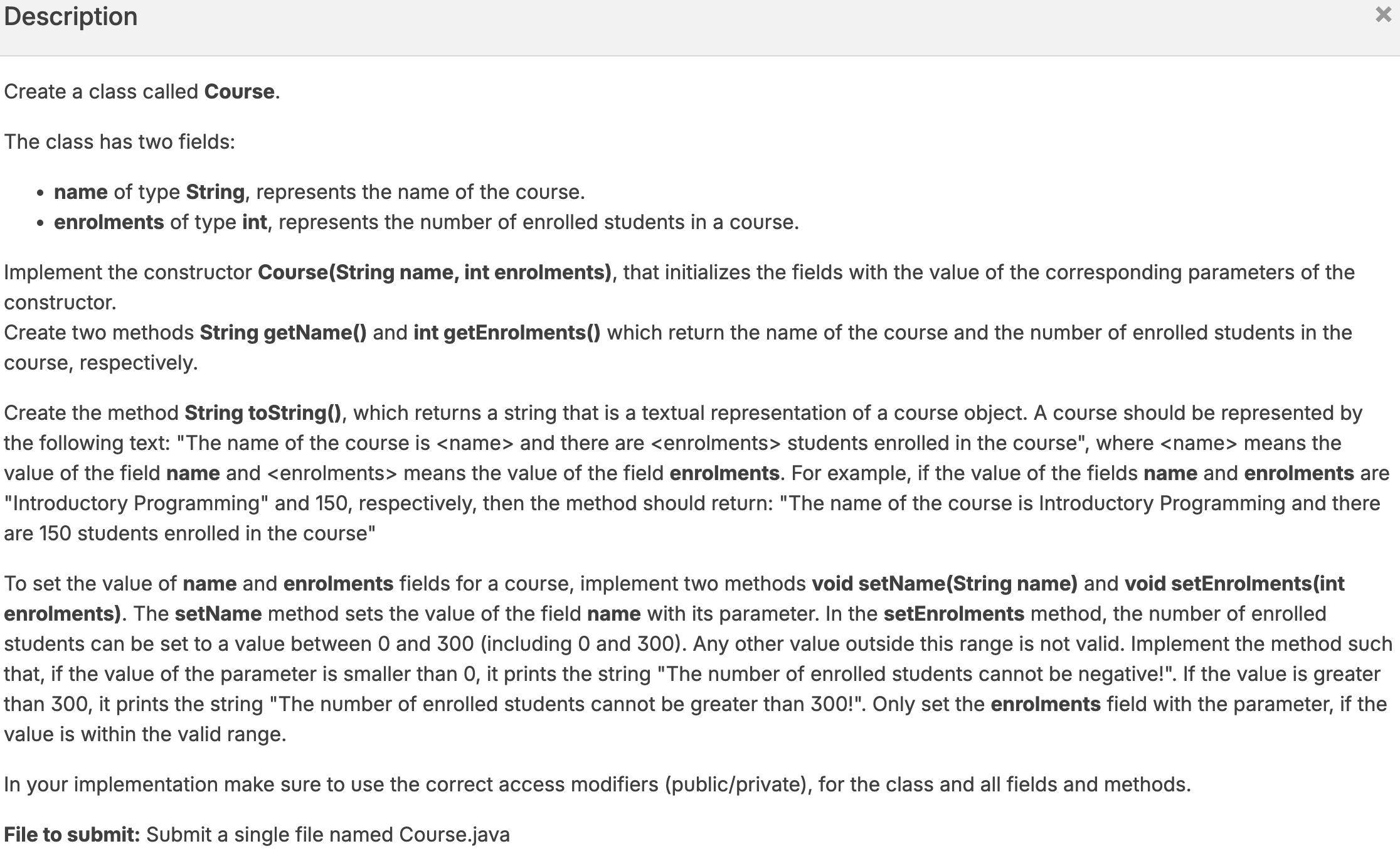 Solved Create a class called Course.The class has two | Chegg.com