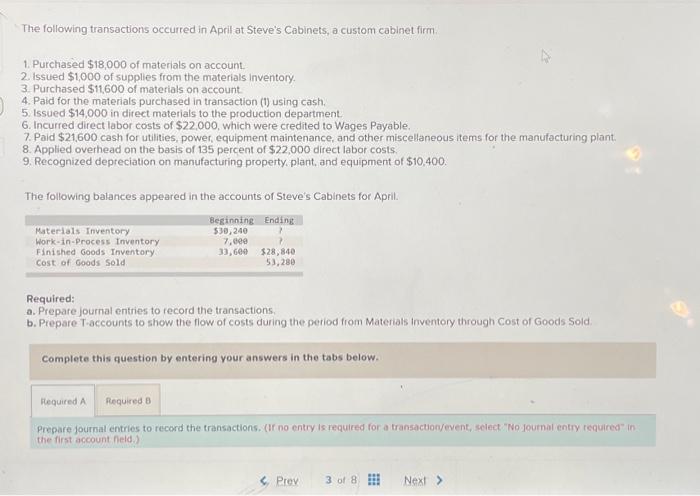 Journal entry worksheet B Incurred direct labor costs | Chegg.com