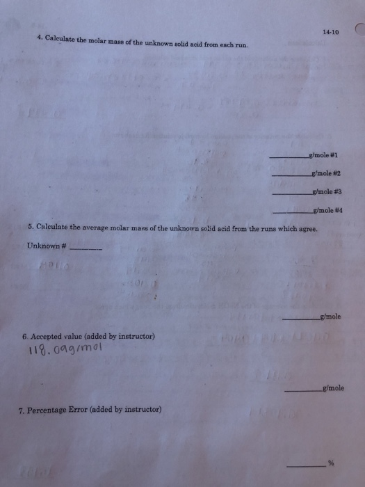 Solved 14-8 Experiment 14 Acid-Base Titrations Name Data | Chegg.com