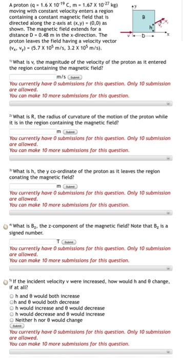 Solved A proton ( - 1.6 X 10-19 C, m- 1.67 X 10-27 kg) | Chegg.com