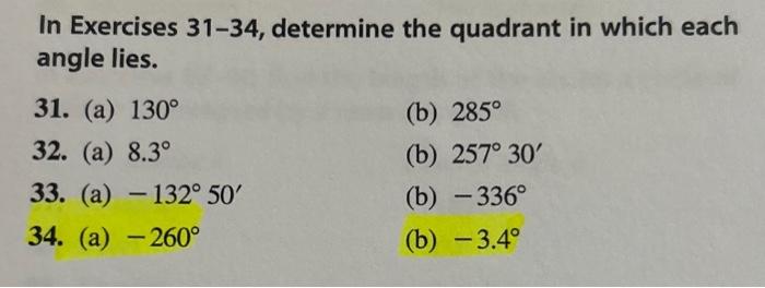 In Exercises 31-34, determine the quadrant in which | Chegg.com