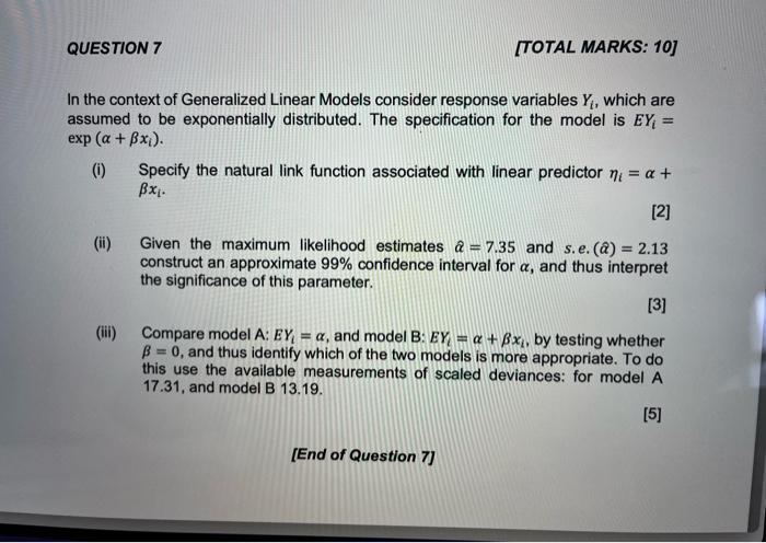 Solved In the context of Generalized Linear Models consider | Chegg.com