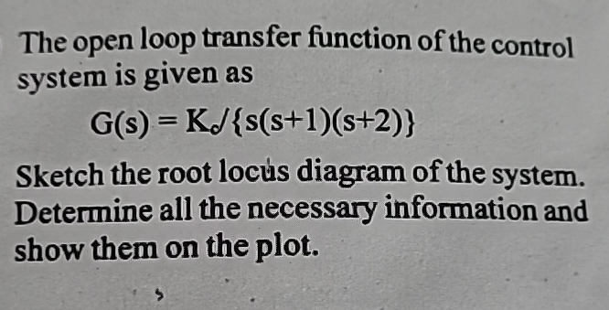 Solved The open loop transfer function of the control system | Chegg.com
