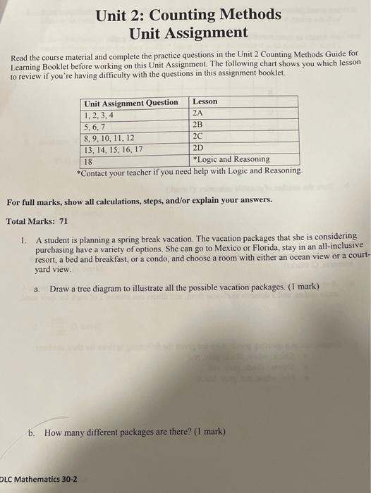 Solved Unit 2 Counting Methods Unit Assignment Read The 7369
