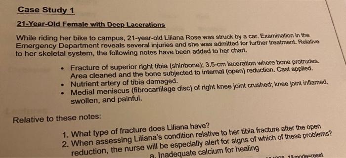 21-Year-Old Female with Deep Lacerations While riding | Chegg.com